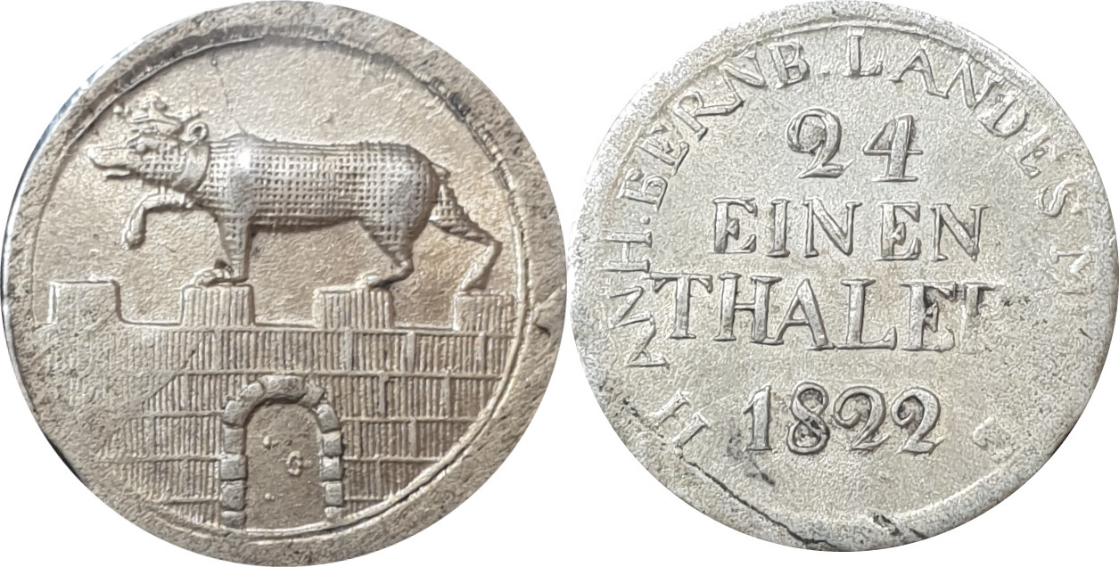 1/24 Thaler 1822 Anhalt Bernburg Aunc Taler Silver Coin Germany Bear On ...
