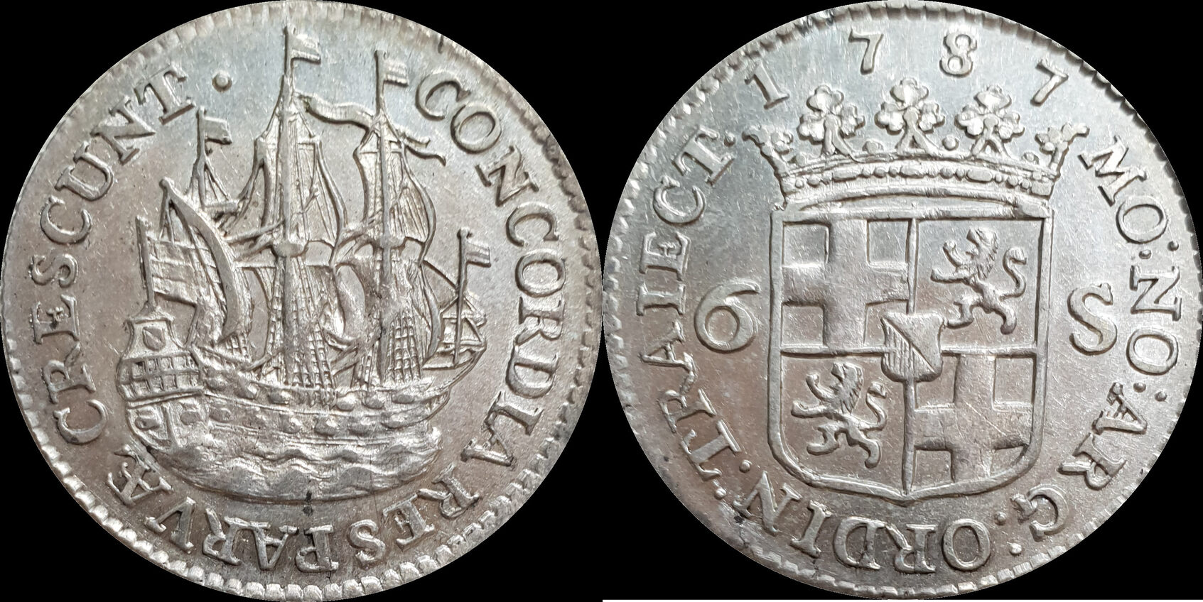 6 Stuivers 1787 Netherlands Utrecht Province Unc Galleon Ship Silver ...