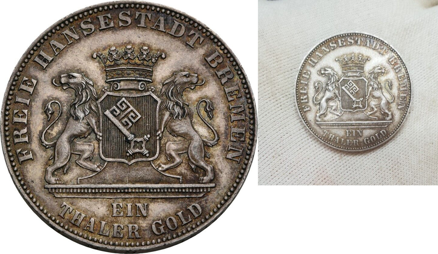 1 Thaler 1863 Bremen Unc Shooting Festival Silver Germany German State ...