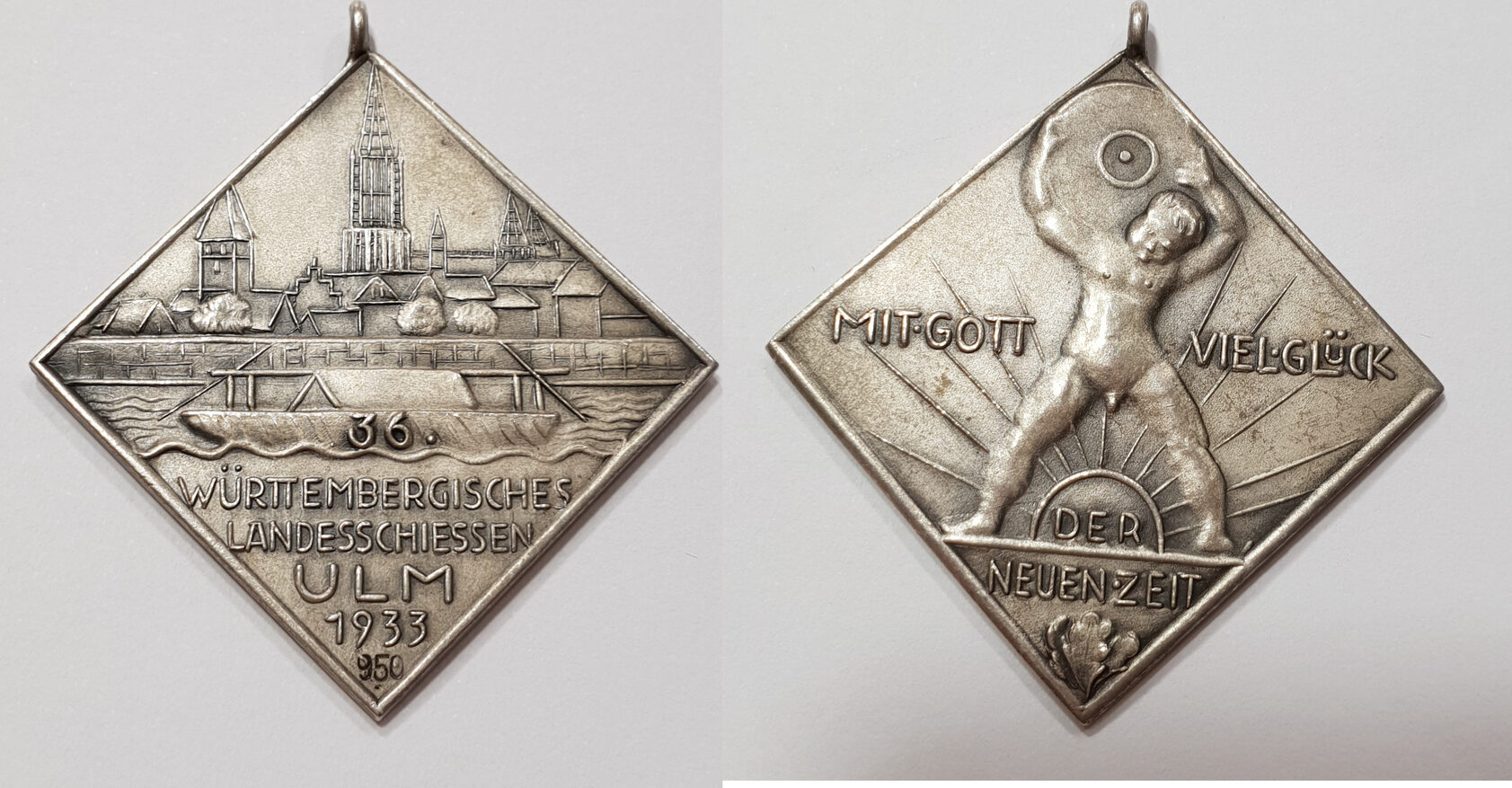 Medal 1933 Ulm Shooting Silver Unc City View Rare Klippe Germany German ...