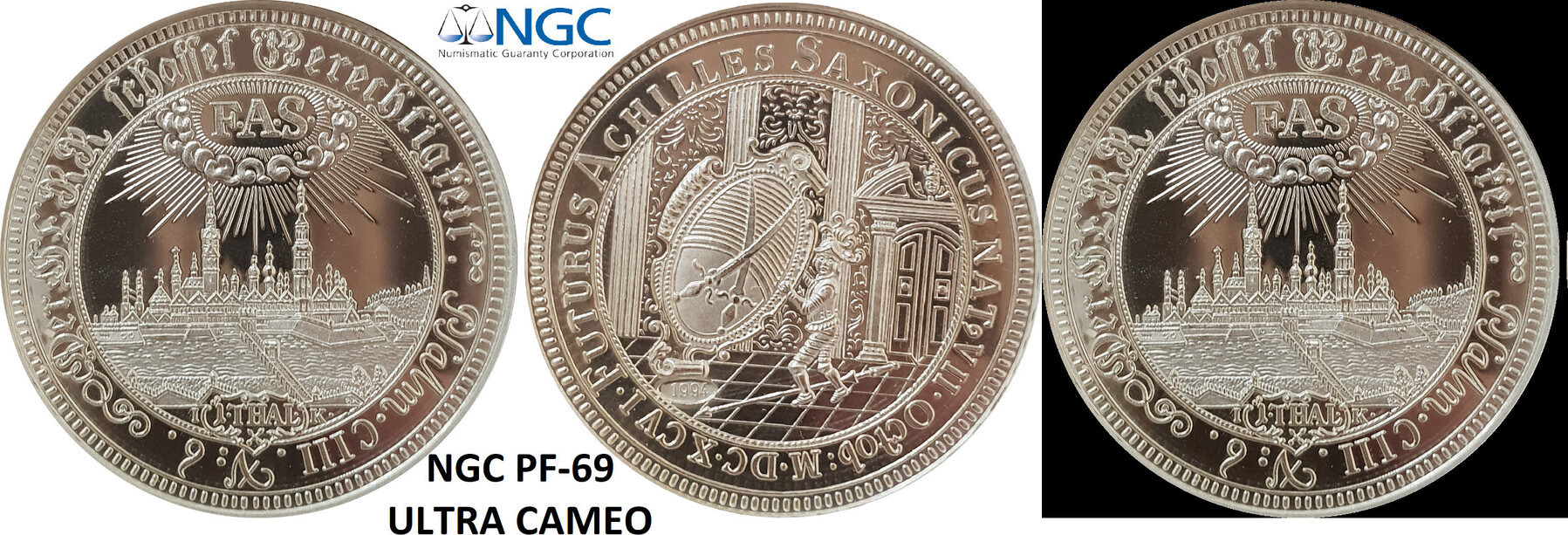 Taler NGC Dresden 1696 1994 PF69 UC Silver City View Official Restrike ...