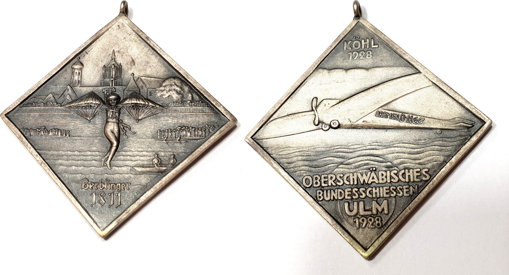 Medal 1928 Ulm Shooting Silver Unc City View Rare Klippe Air Plane ...