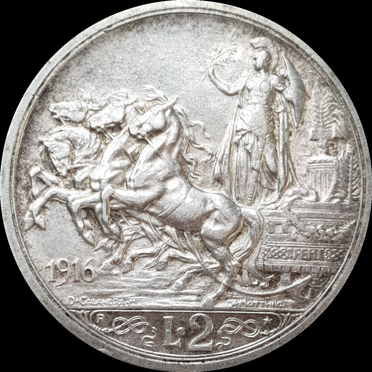 2 Lire 1916 Italy aUnc Lira Silver Coin Quadriga Lire Victor Emmanuel ...