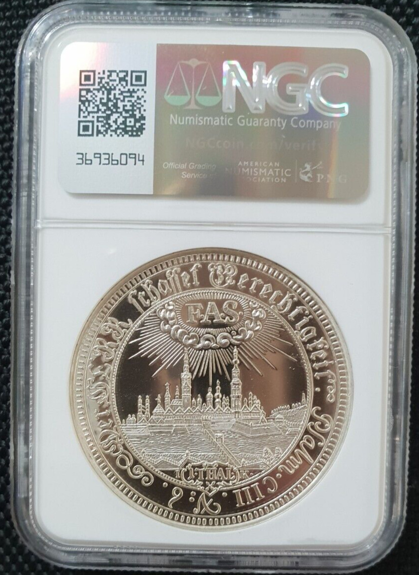 Taler NGC Dresden 1696 1994 PF69 UC Silver City View Official Restrike ...