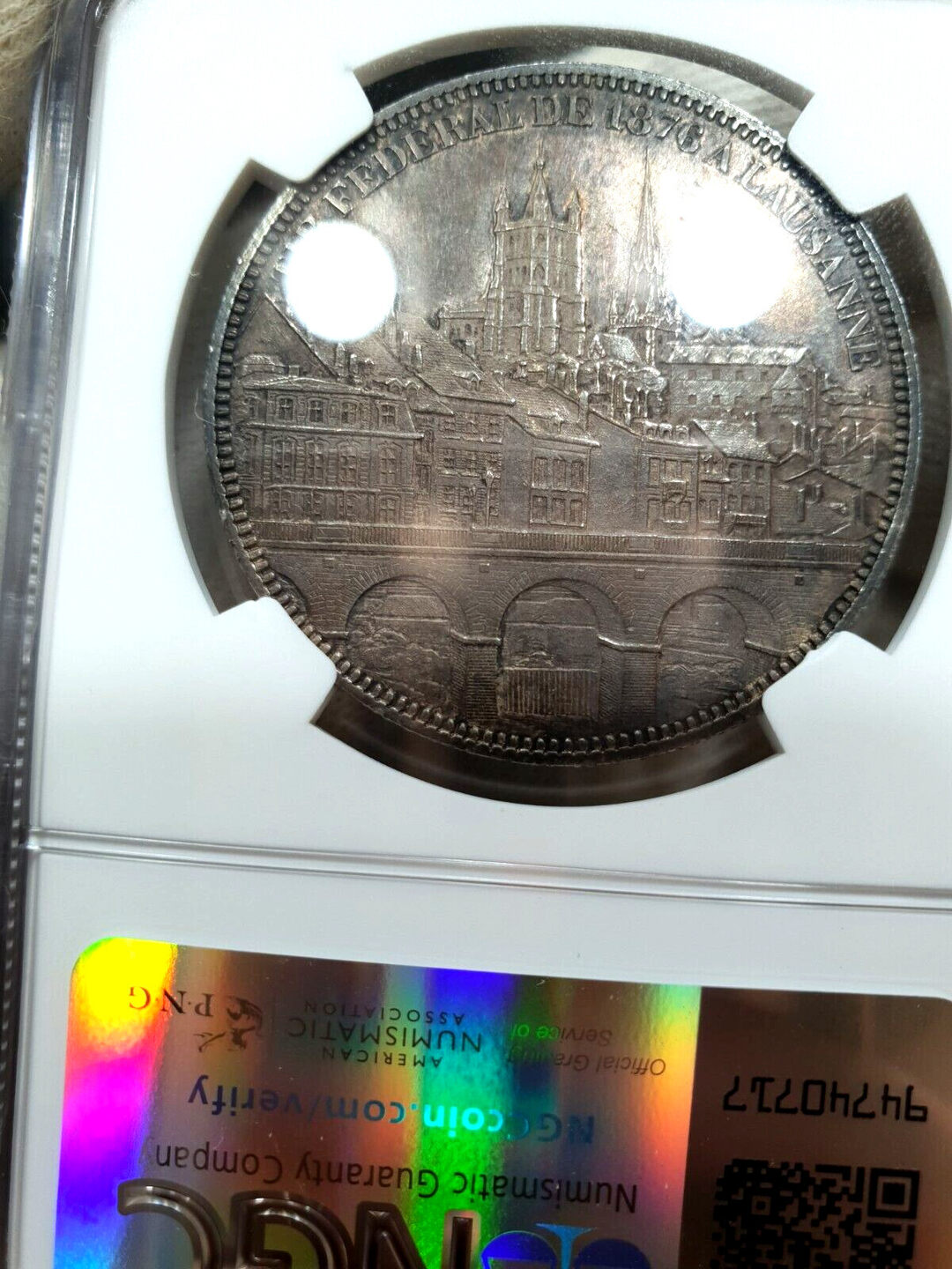 Thaler 1876 NGC Lausanne MS 62 Shooting City View Silver Switzerland ...