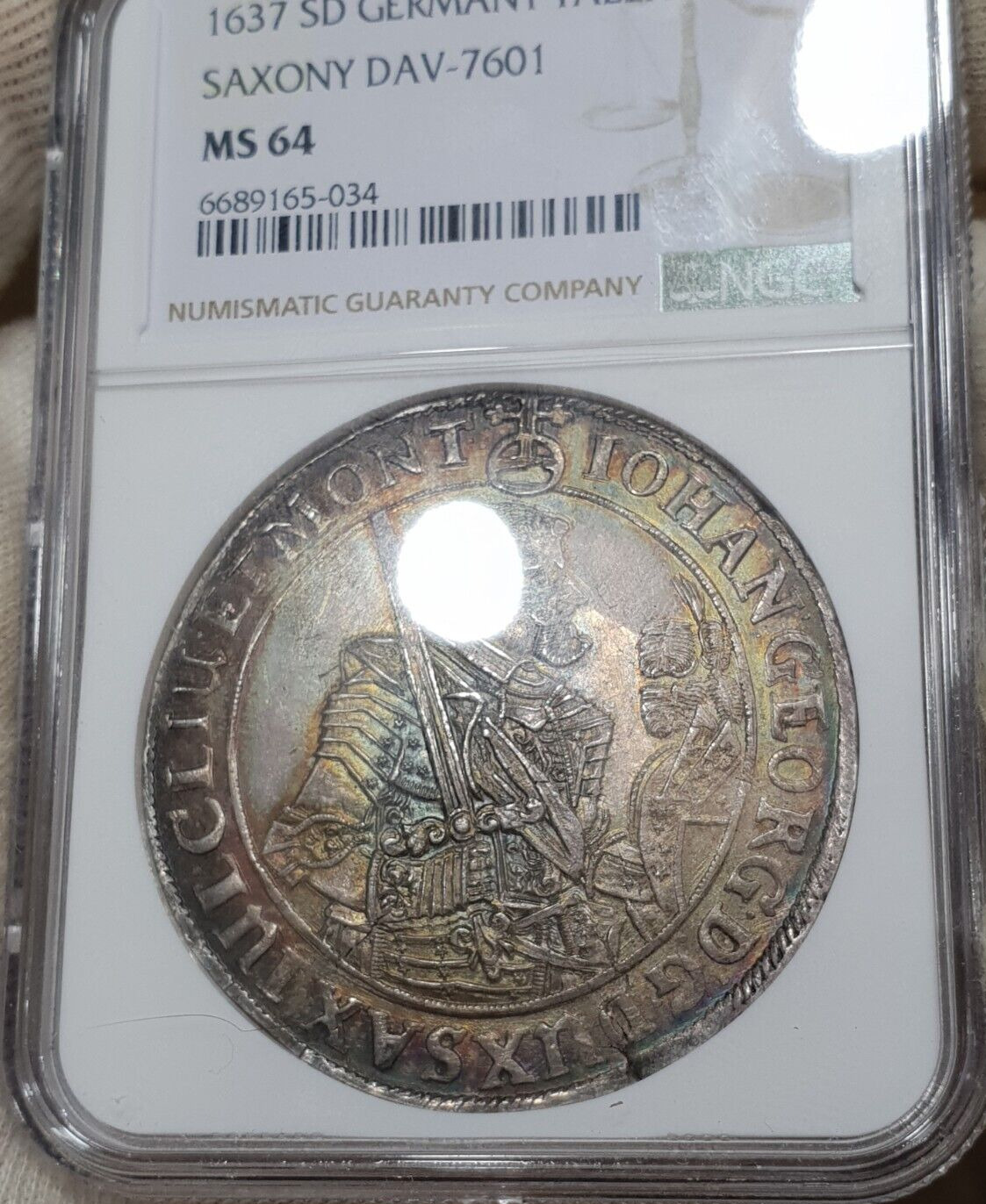 64 1 Thaler 1637 NGC Saxony MS Silver City View Coin Germany Colorful ...