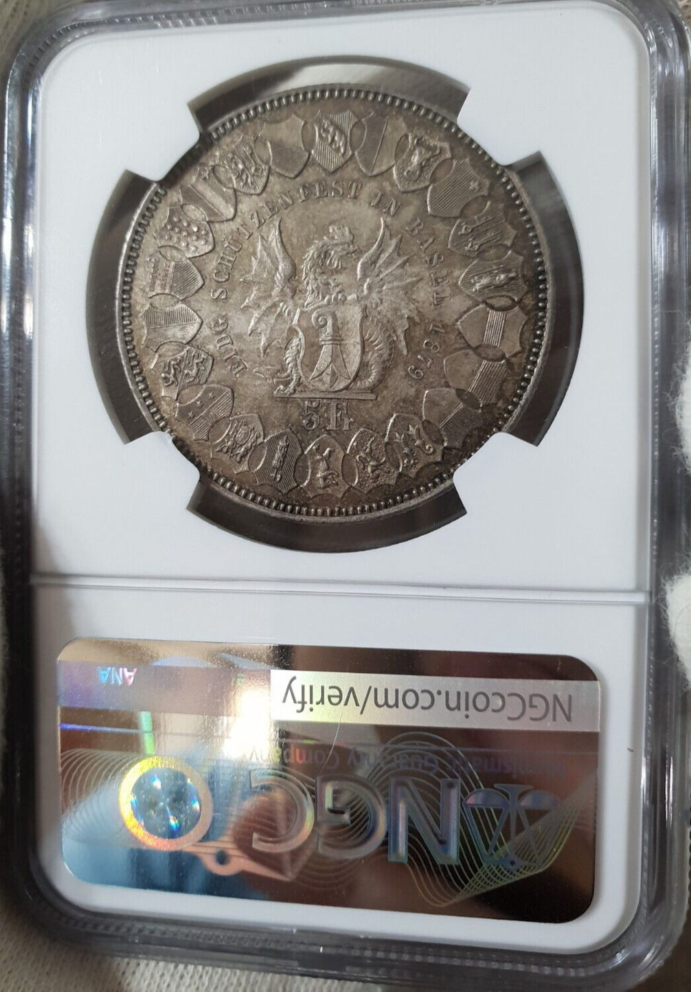 5 Francs 1879 NGC Switzerland Basel MS 62 1 Shooting Thaler Coin Unc ...