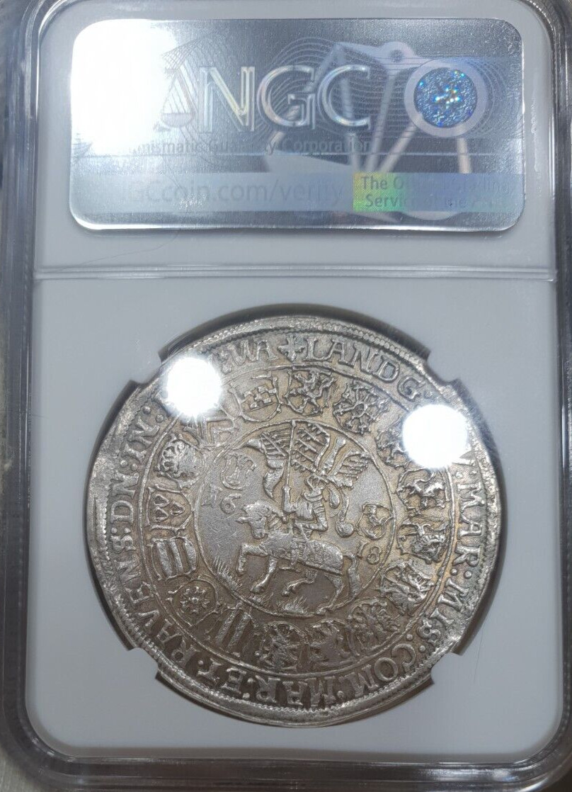 58 1 Taler 1618 NGC Saxe Old Gotha AU- Silver Knight Rider Coin Germany ...