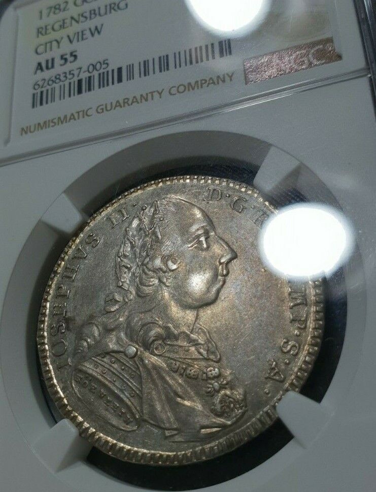 55 1/2 Thaler 1782 NGC Regensburg AU- Silver City View Coin Germany ...