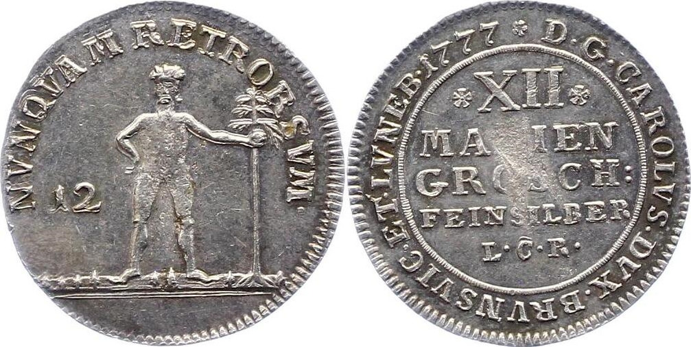 1/3 Taler 1777 Braunschweig Wolfenbuttel Giant Wildman Rare Type ...