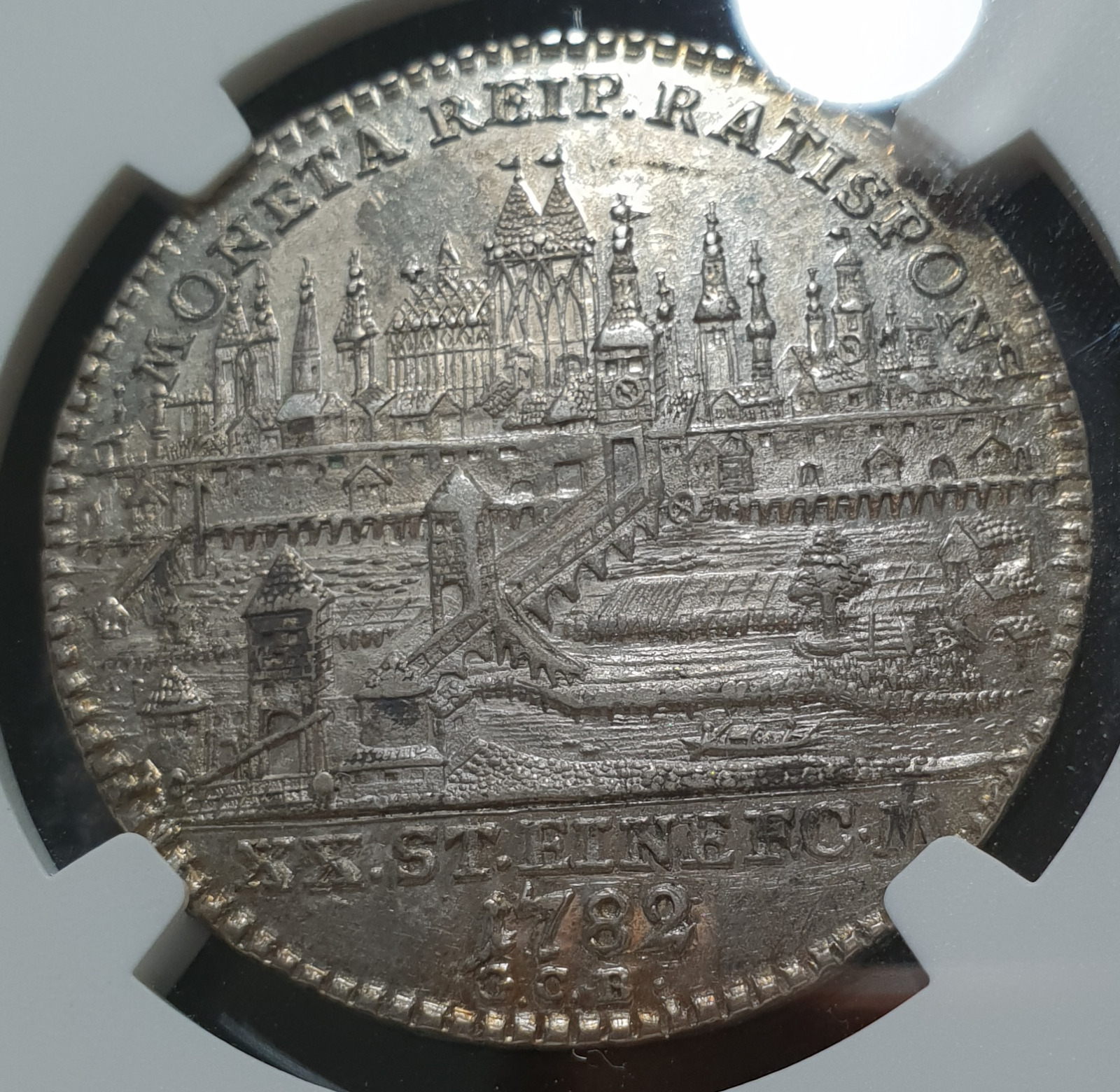 55 1/2 Thaler 1782 NGC Regensburg AU- Silver City View Coin Germany ...