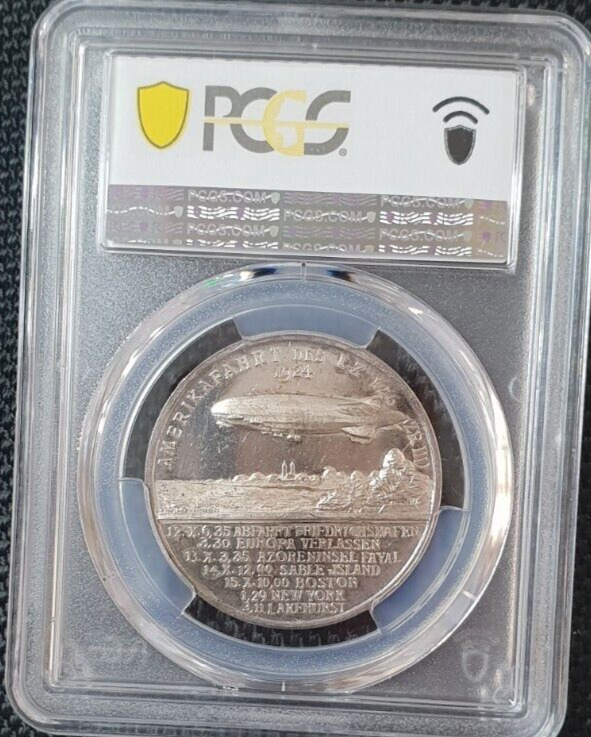 Medal 1924 PCGS SP 63 Germany Silver Proof City View Zeppelin Europe to ...