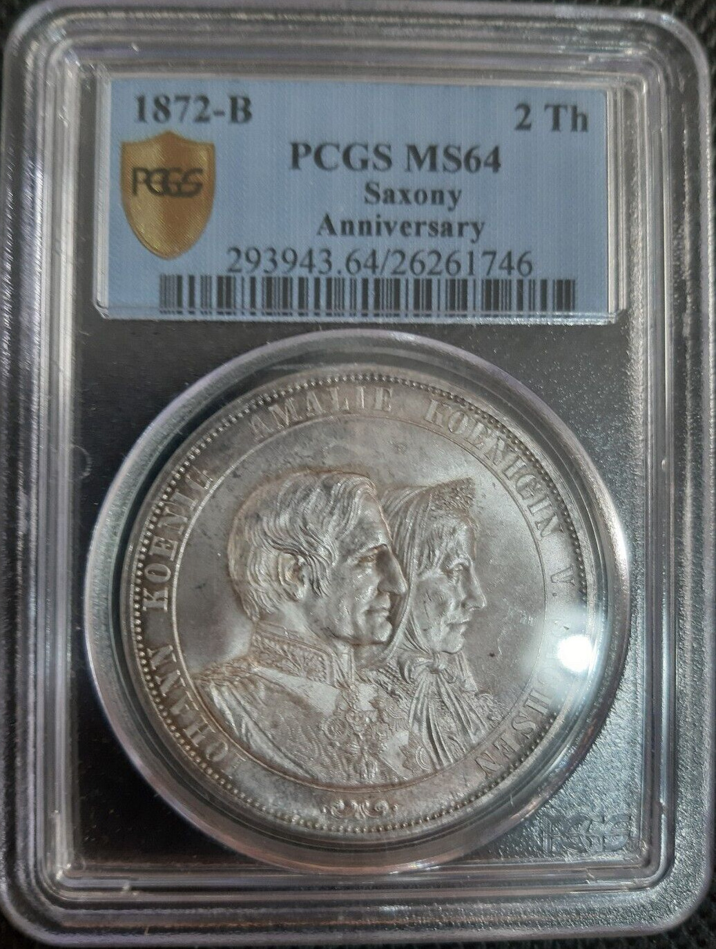 2 Thaler 1872 PCGS Saxony MS 64 Double Silver Coin Germany Rare With ...