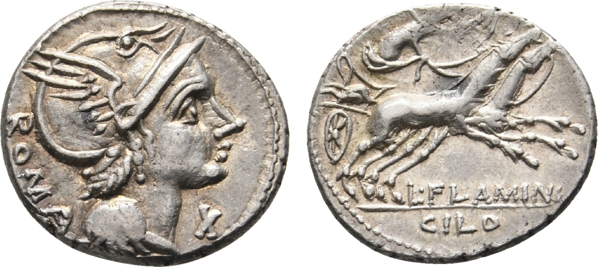 Republik AR-Denar, Rom L. Flaminius Chilo 109-108 v. Chr Ovaler ...