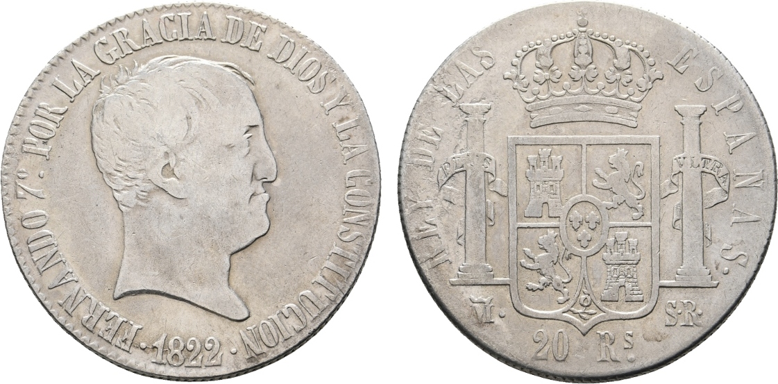 Spanien 20 Reales 1822 Madrid Ferdinando VII. 1808-1833 VF | MA-Shops