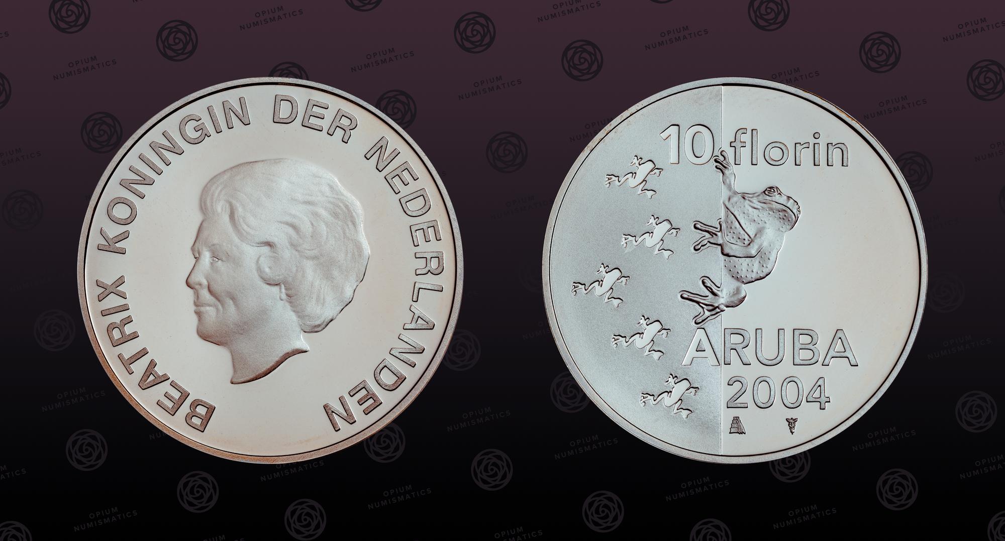 ARUBA, KM# 30, Silver, 10 Florin, 2004, Prooflike, Cuban Tree Frog ...