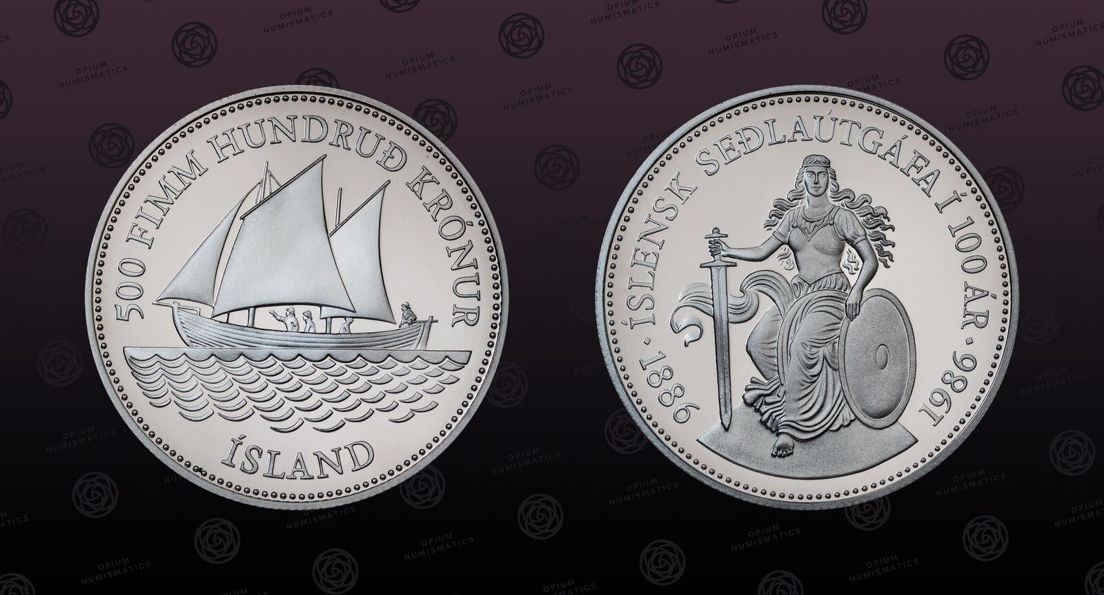ICELAND, KM# 30a, Silver, 500 Kronur, 1986, Proof, 10th Anniversary of ...