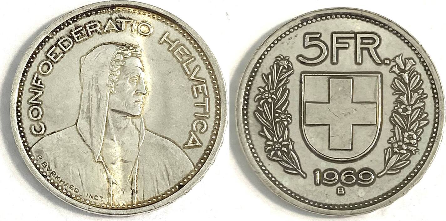 1969 Kursmünze Schweiz 5 Franken 1969 B Alphirt (1931-1969) Confoederatio Helvetia s | MA-Shops