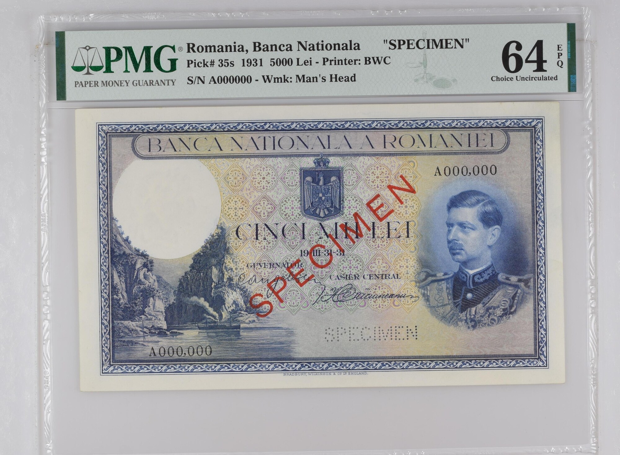 Romania Specimen 5 000 Lei 1931 Pick 35s PMG Choice UNC 64 EPQ | MA-Shops