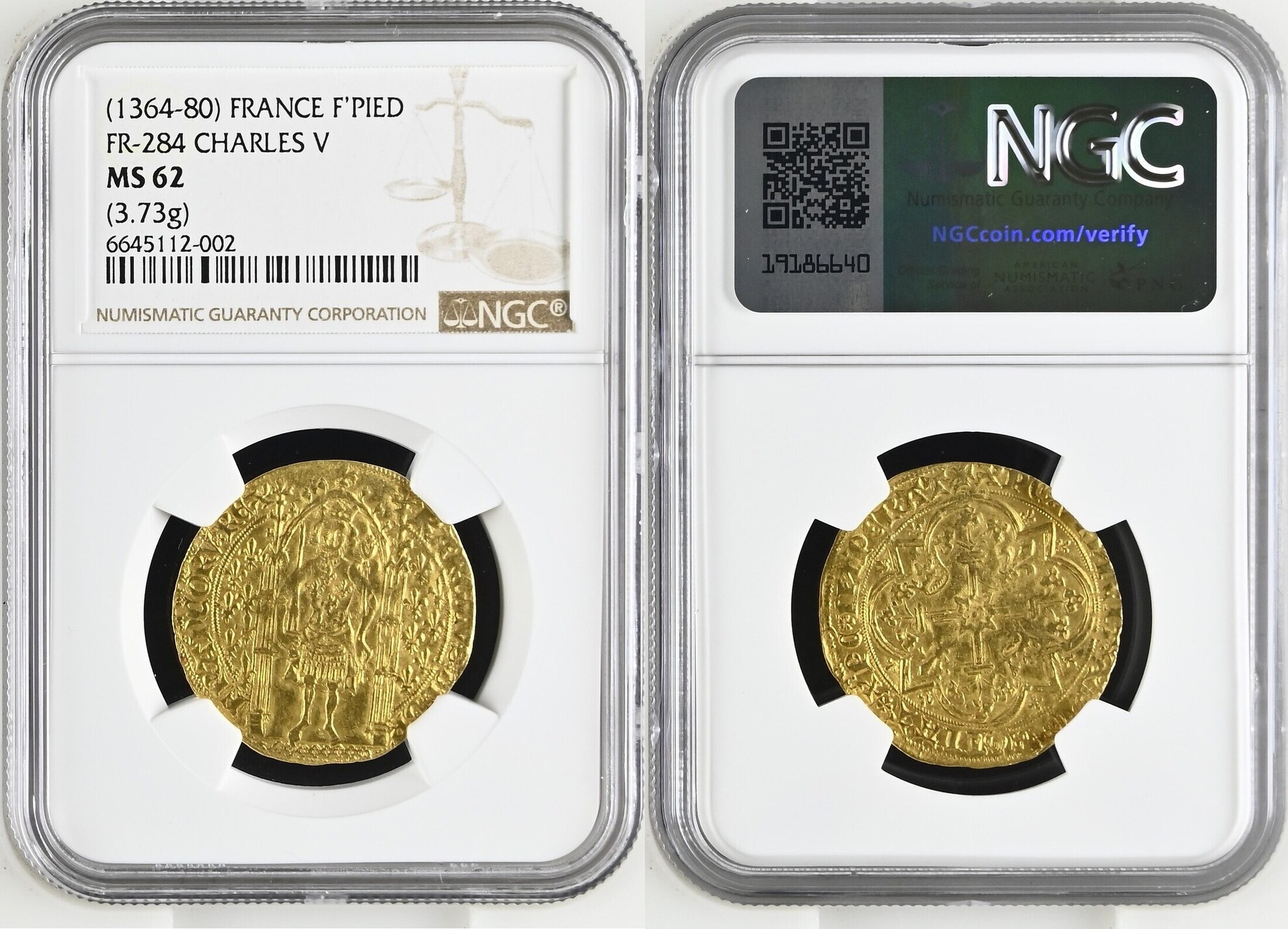 FRANCE Franc à pied (1364-80) Charles V, 1364-1380 NGC MS 62 | MA-Shops