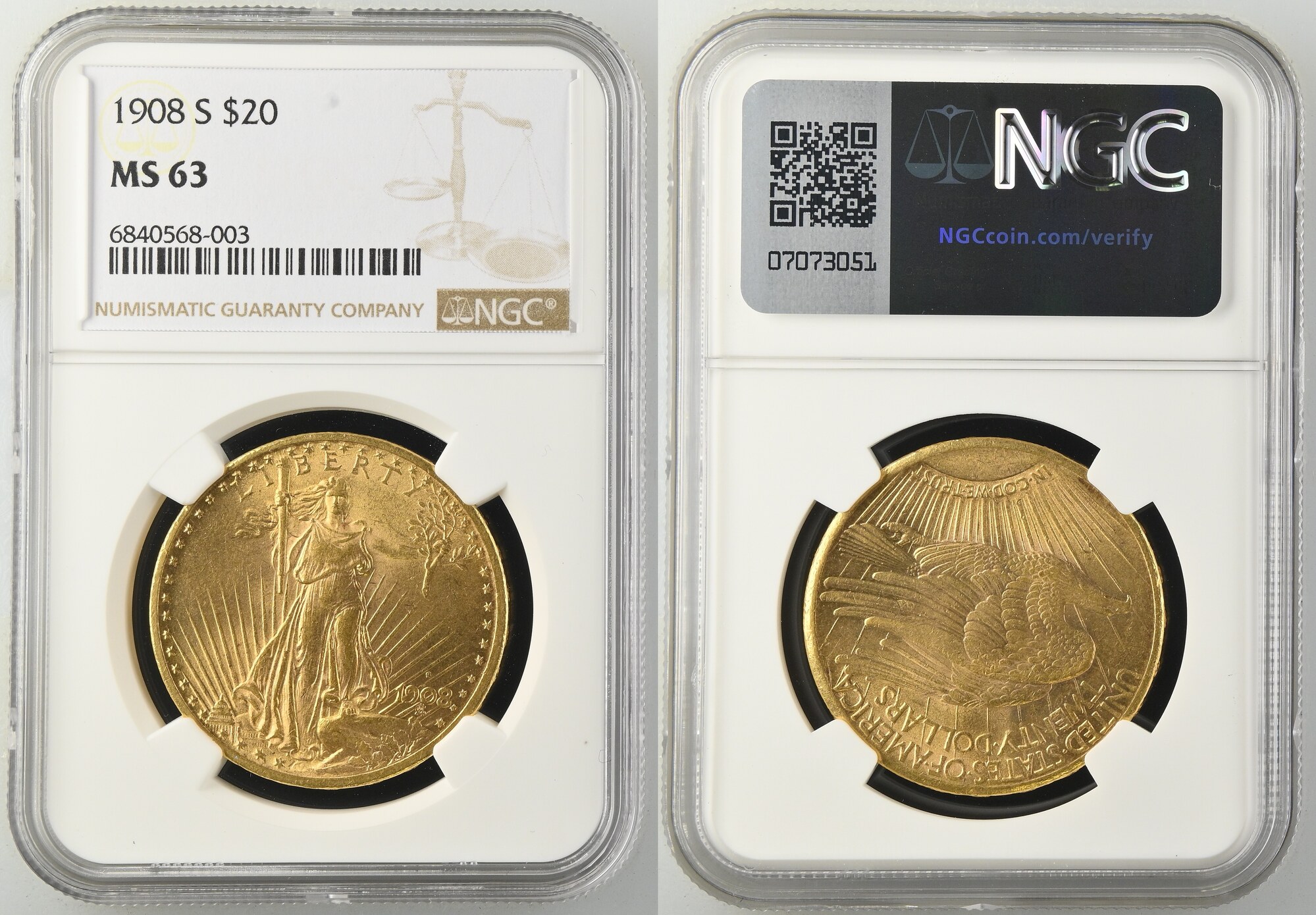 Goldmünzen $20 NGC 1908-S St. Gaudens $20 MS63 | MA-Shops