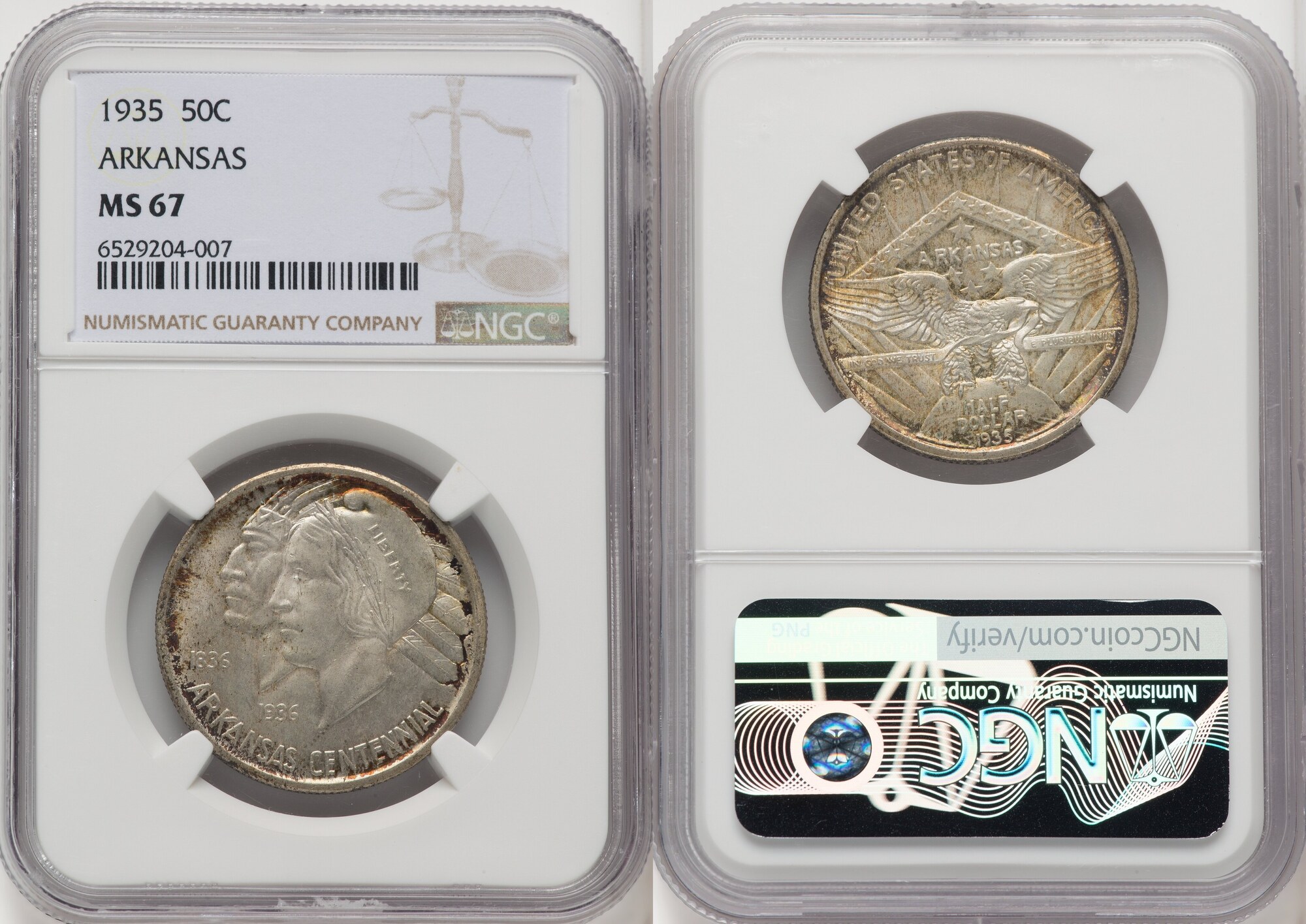 US 50C Arkansas 1935 Silver Commemorative NGC MS67 | MA-Shops