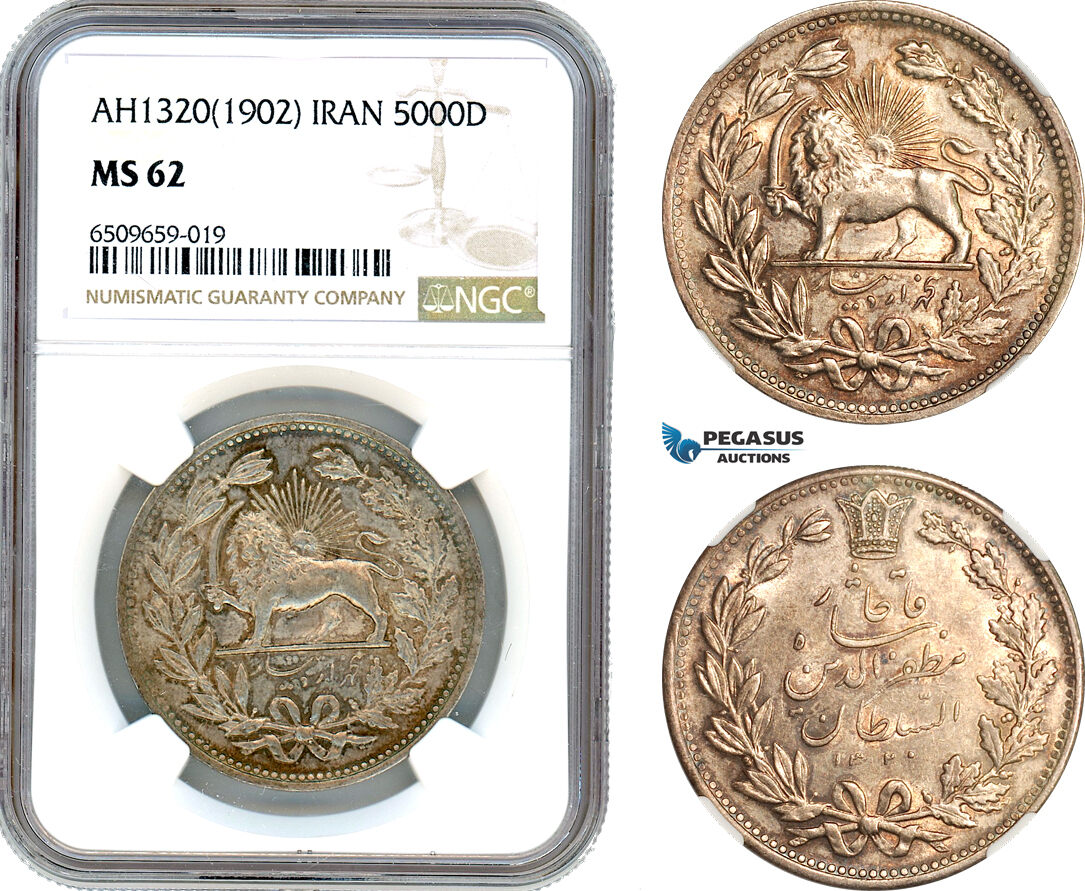Iran 5000 Dinars AH1320 (1902) NGC MS62 | MA-Shops