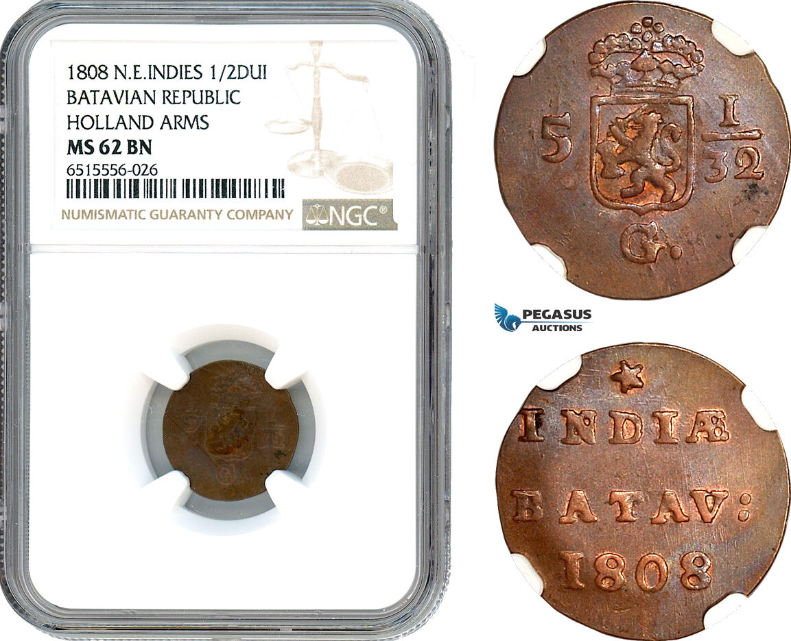 Netherlands East Indies 1/2 Duit 1808 NGC MS62BN | MA-Shops