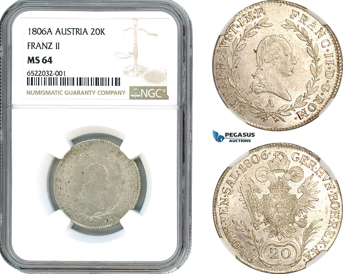 Austria 20 Kreuzer 1806 NGC MS64, Top Pop | MA-Shops