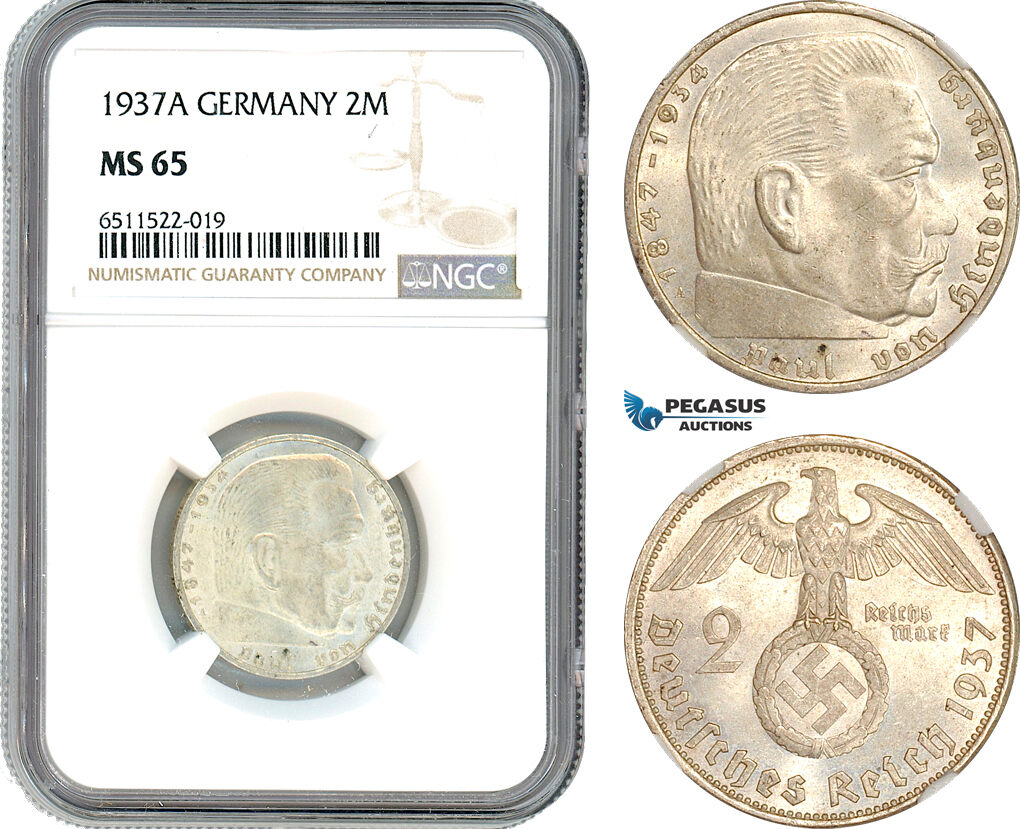 Germany, Third Reich 2 Reichsmark 1937 NGC MS65 | MA-Shops