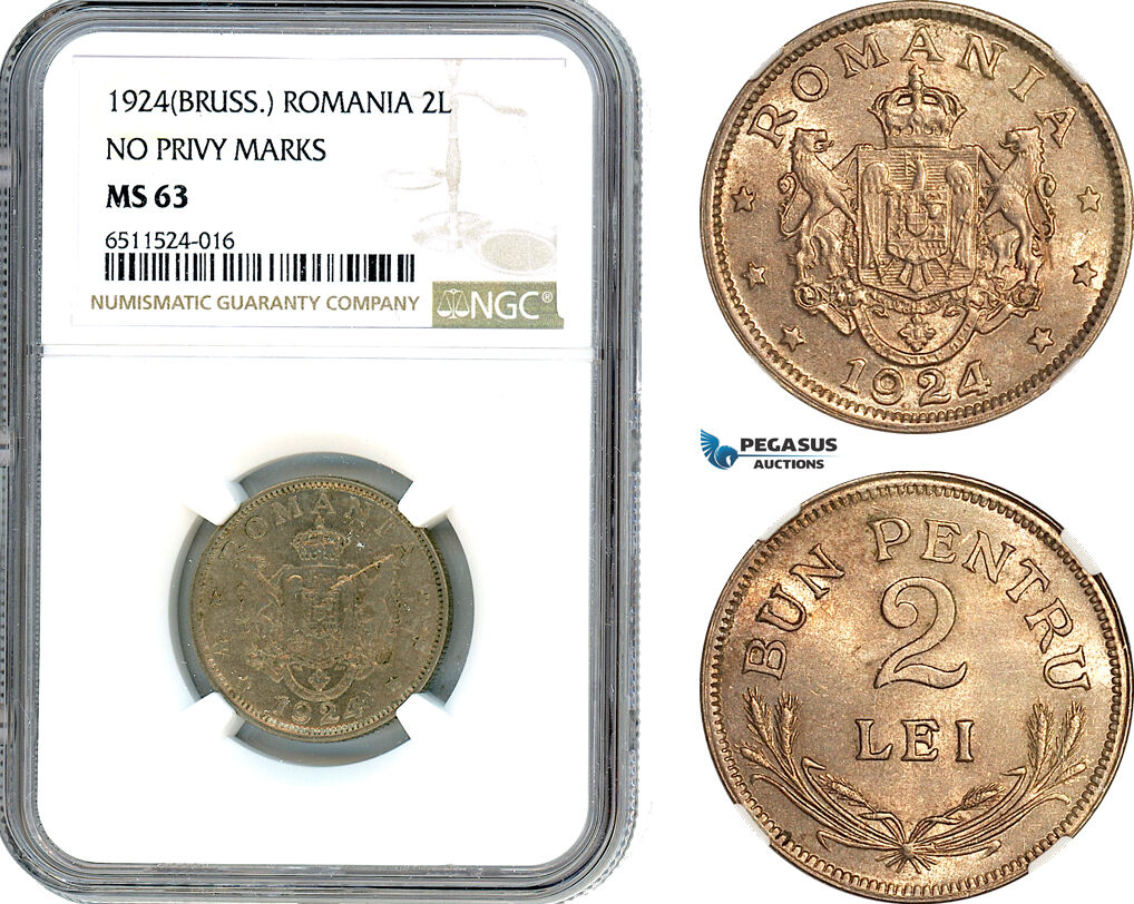 Romania 2 Lei 1924 NGC MS63 | MA-Shops