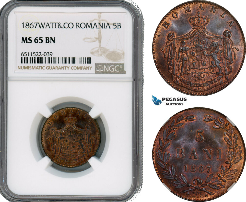 Romania 5 Bani 1867 NGC MS65BN | MA-Shops