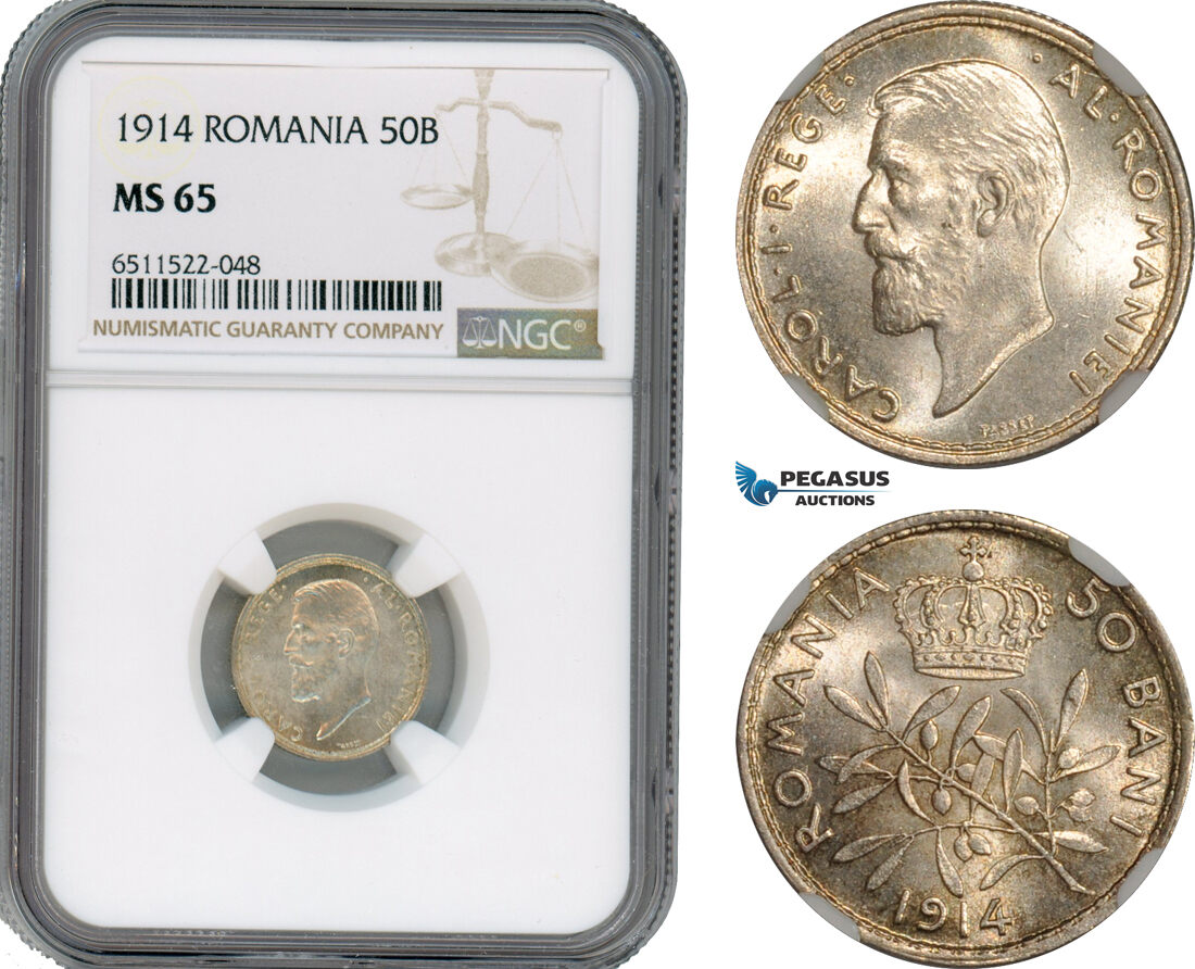 Romania 50 Bani 1914 NGC MS65 | MA-Shops