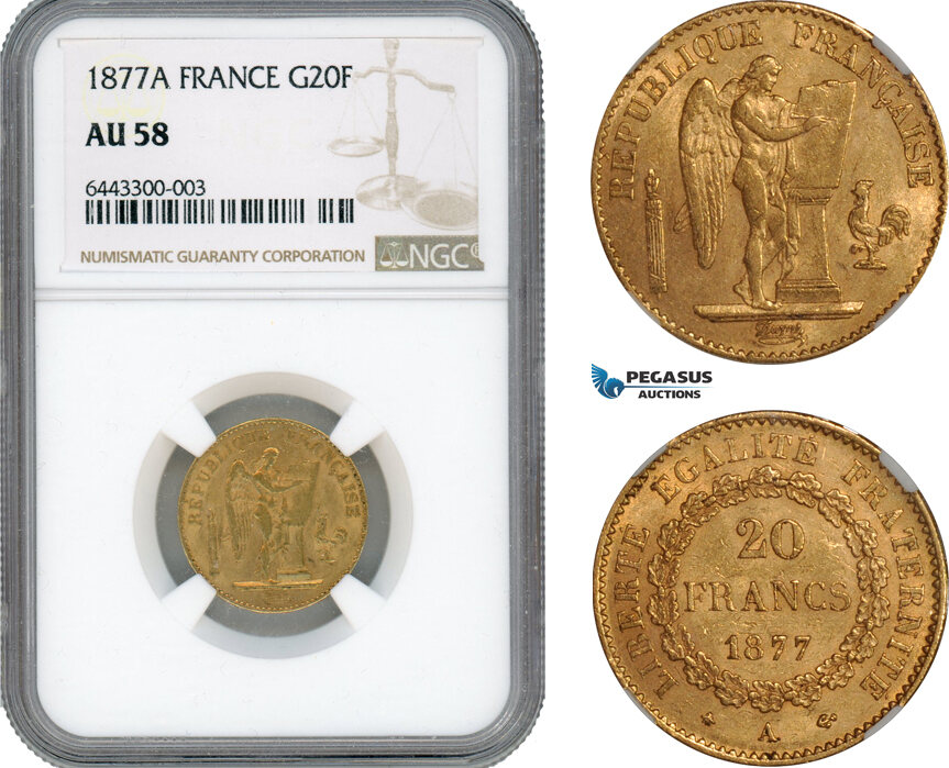 France 20 Francs 1877 NGC AU58 | MA-Shops