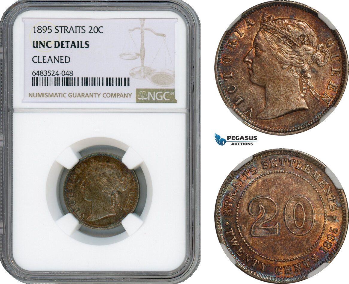 Straits Settlements 20 Cents 1895 NGC UNC Det. | MA-Shops