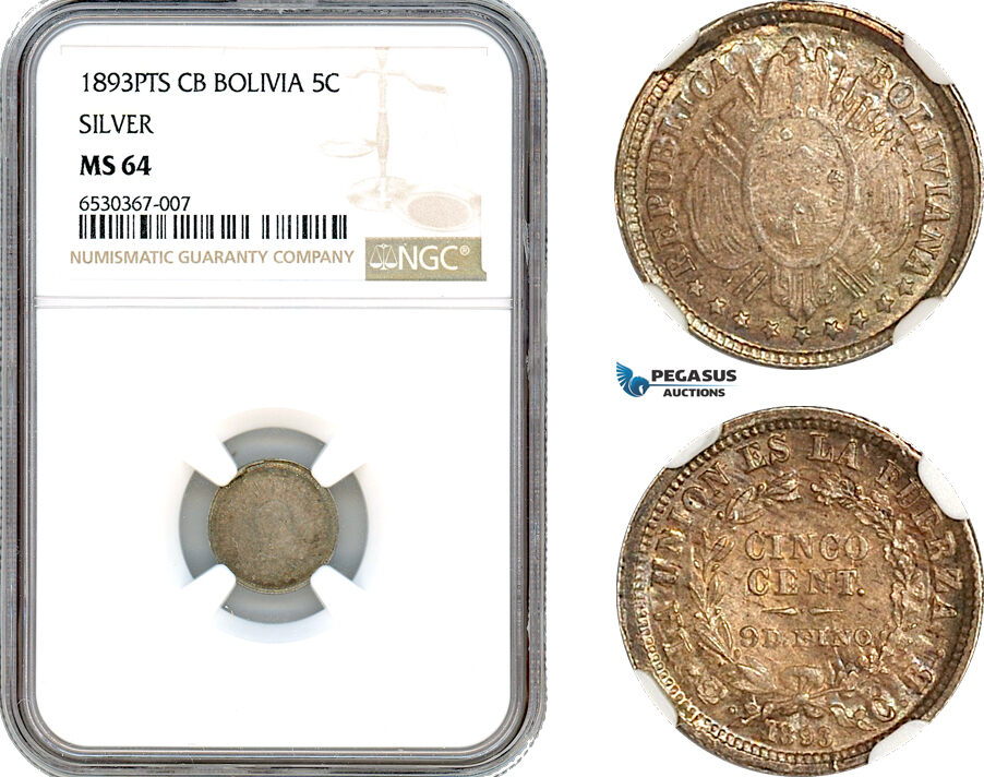 Bolivia 5 Centavos 1893 NGC MS64 | MA-Shops