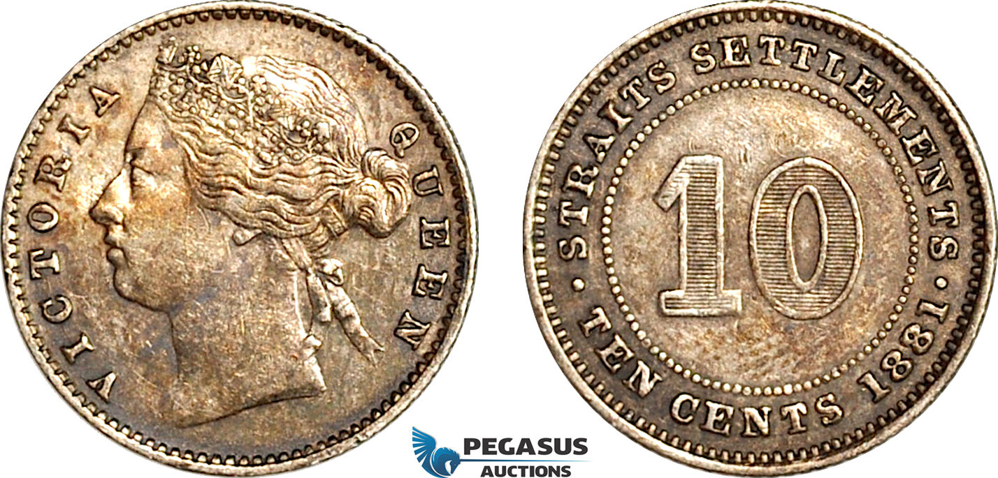 Straits Settlements 10 Cents 1881 EF | MA-Shops