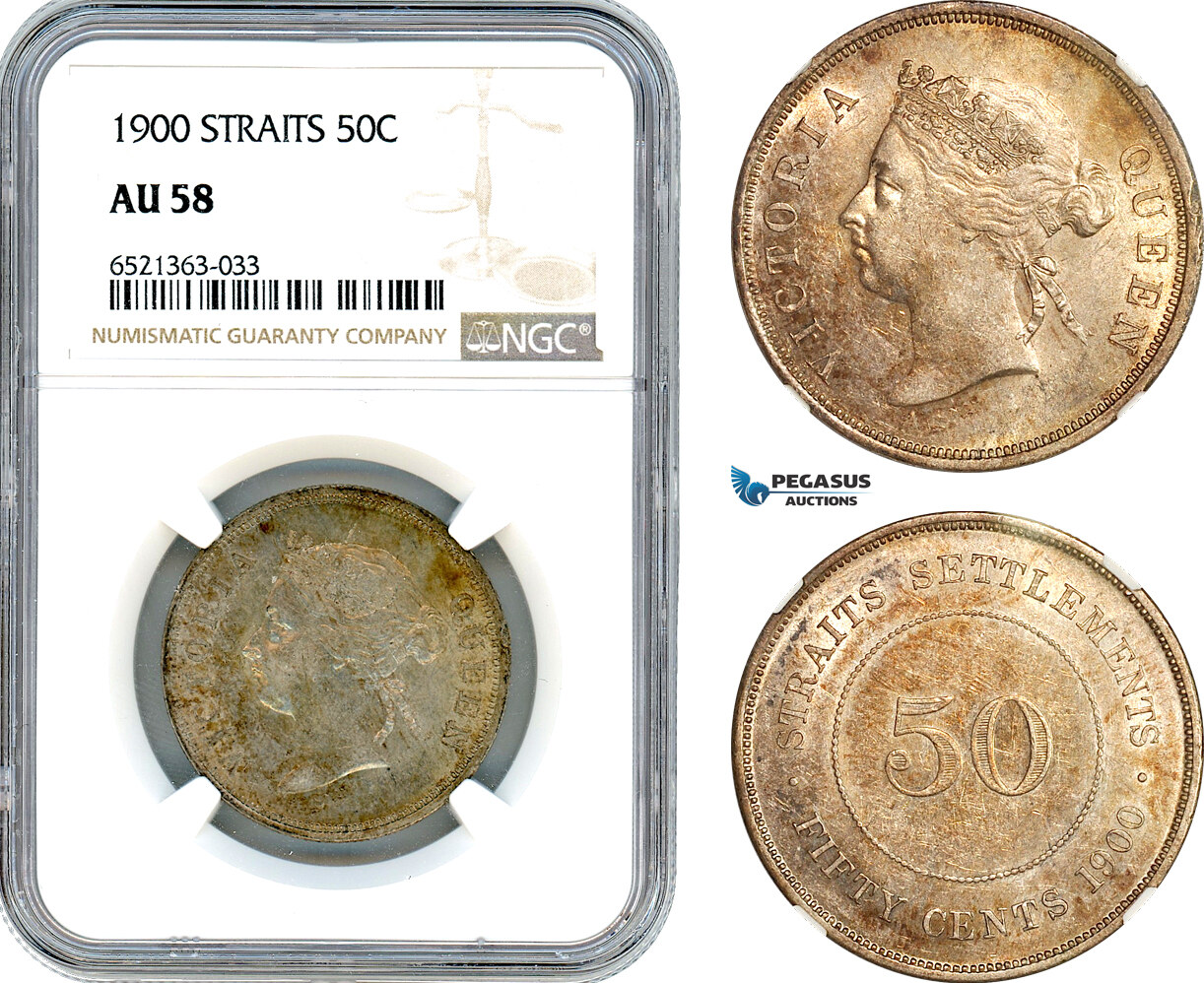 Straits Settlements 50 Cents 1900 NGC AU58 | MA-Shops