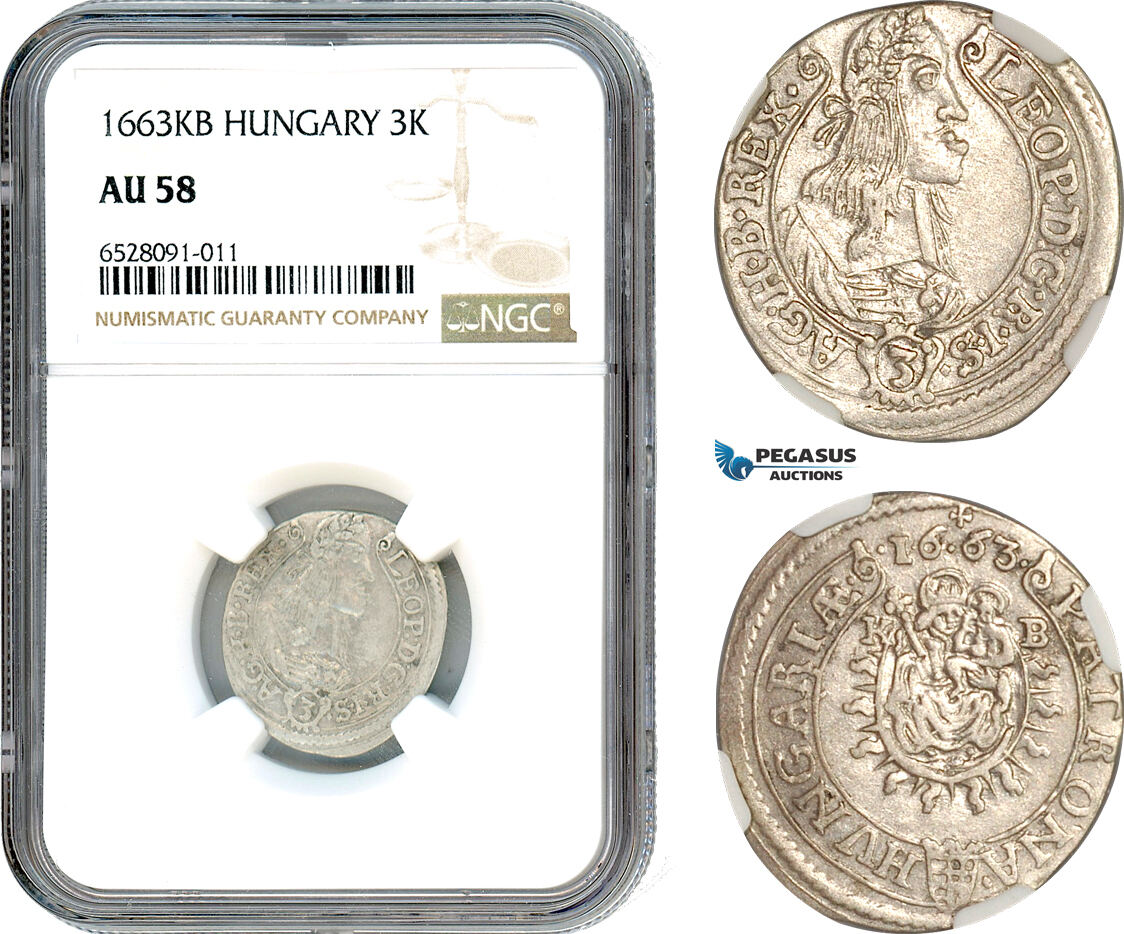 Hungary 3 Kreuzer 1663 NGC AU58 | MA-Shops