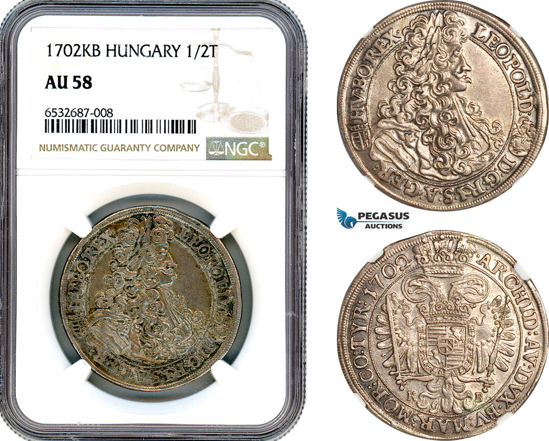 Hungary 1/2 Taler 1702 NGC AU58 | MA-Shops