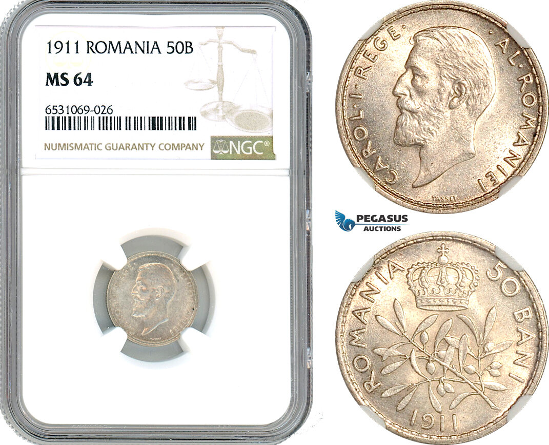 Romania 50 Bani 1911 NGC MS64 | MA-Shops