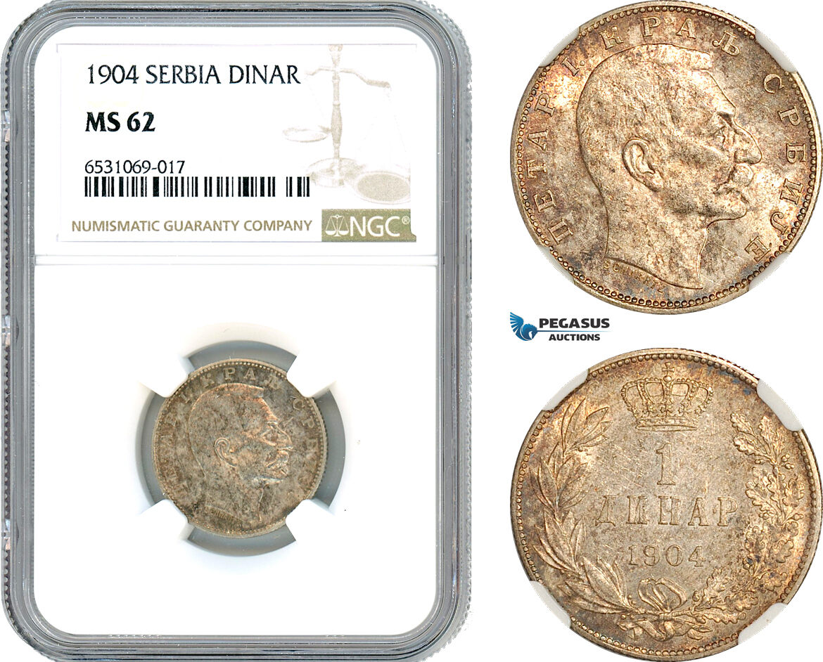 Serbia 1 Dinar 1904 NGC MS62 | MA-Shops