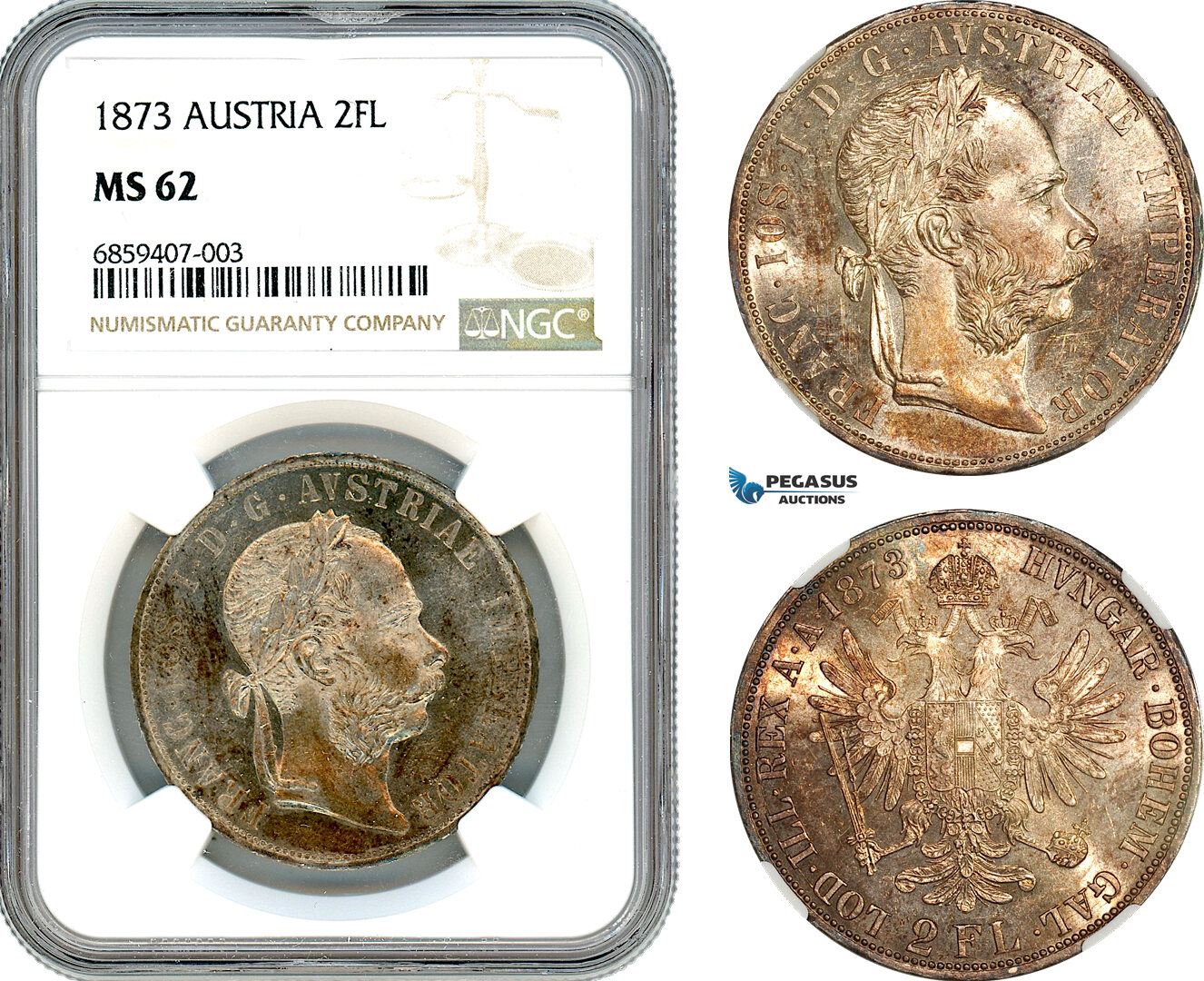 Austria 2 Florin 1873 NGC MS62, Top Pop! | MA-Shops