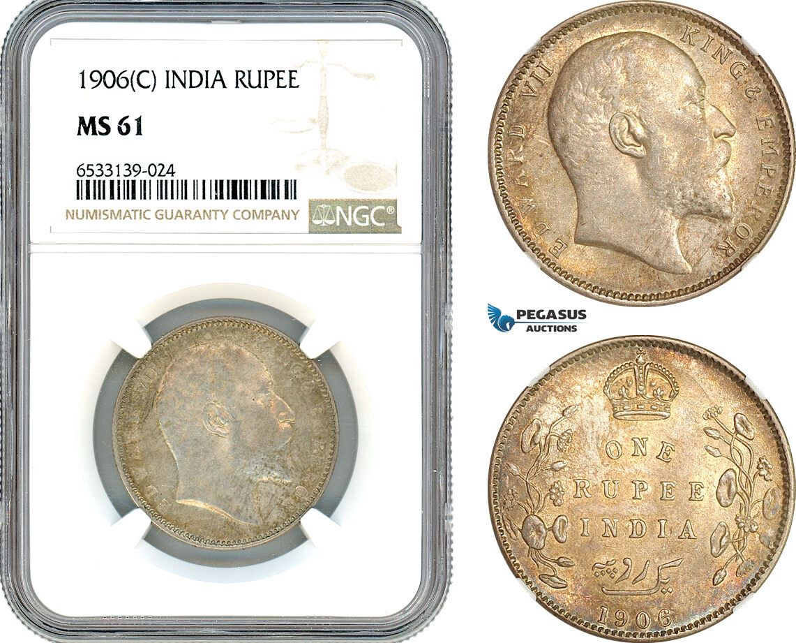 India, British 1 Rupee 1906 NGC MS61 | MA-Shops
