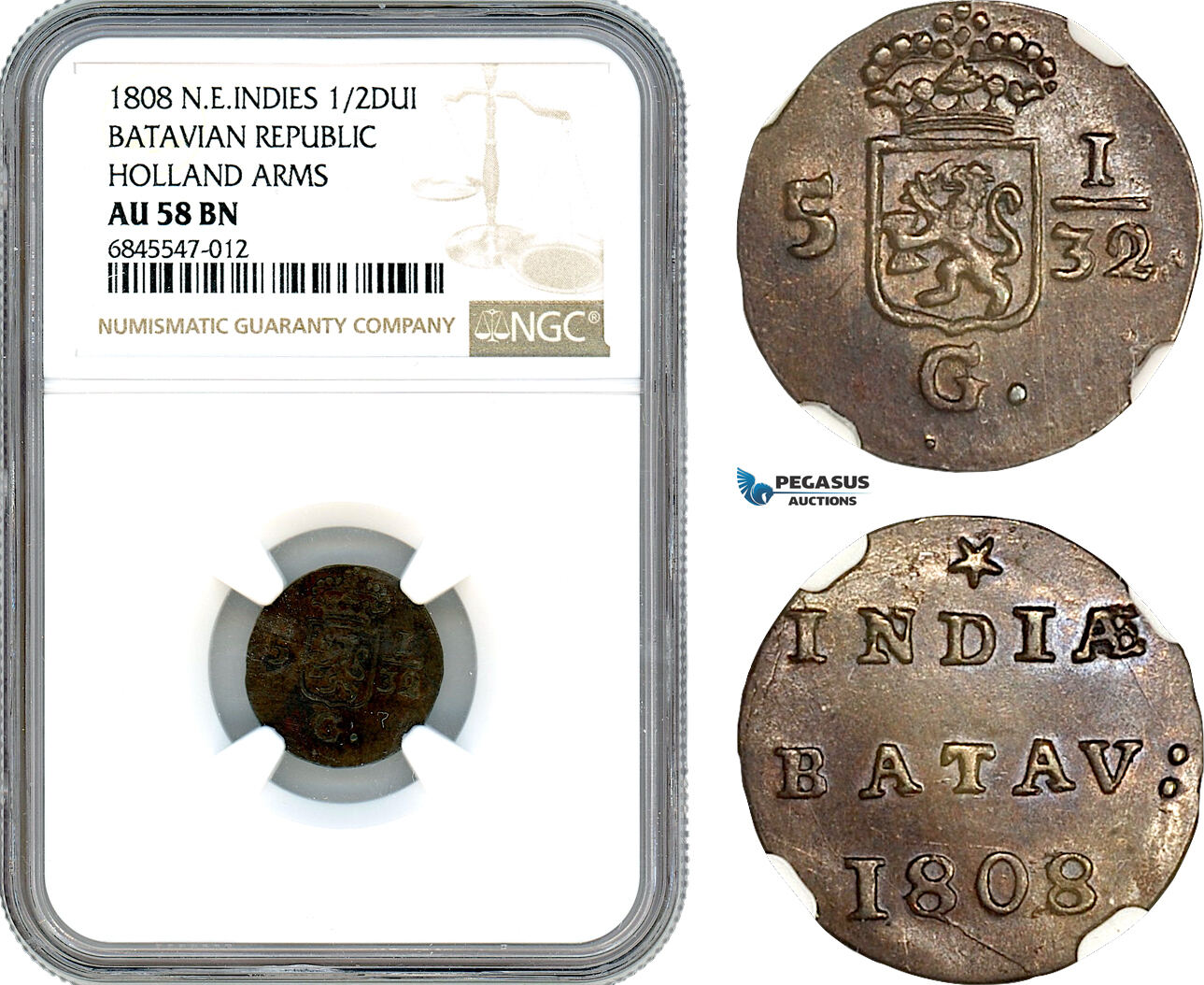 Netherlands East Indies 1/2 Duit 1808 NGC AU58BN | MA-Shops