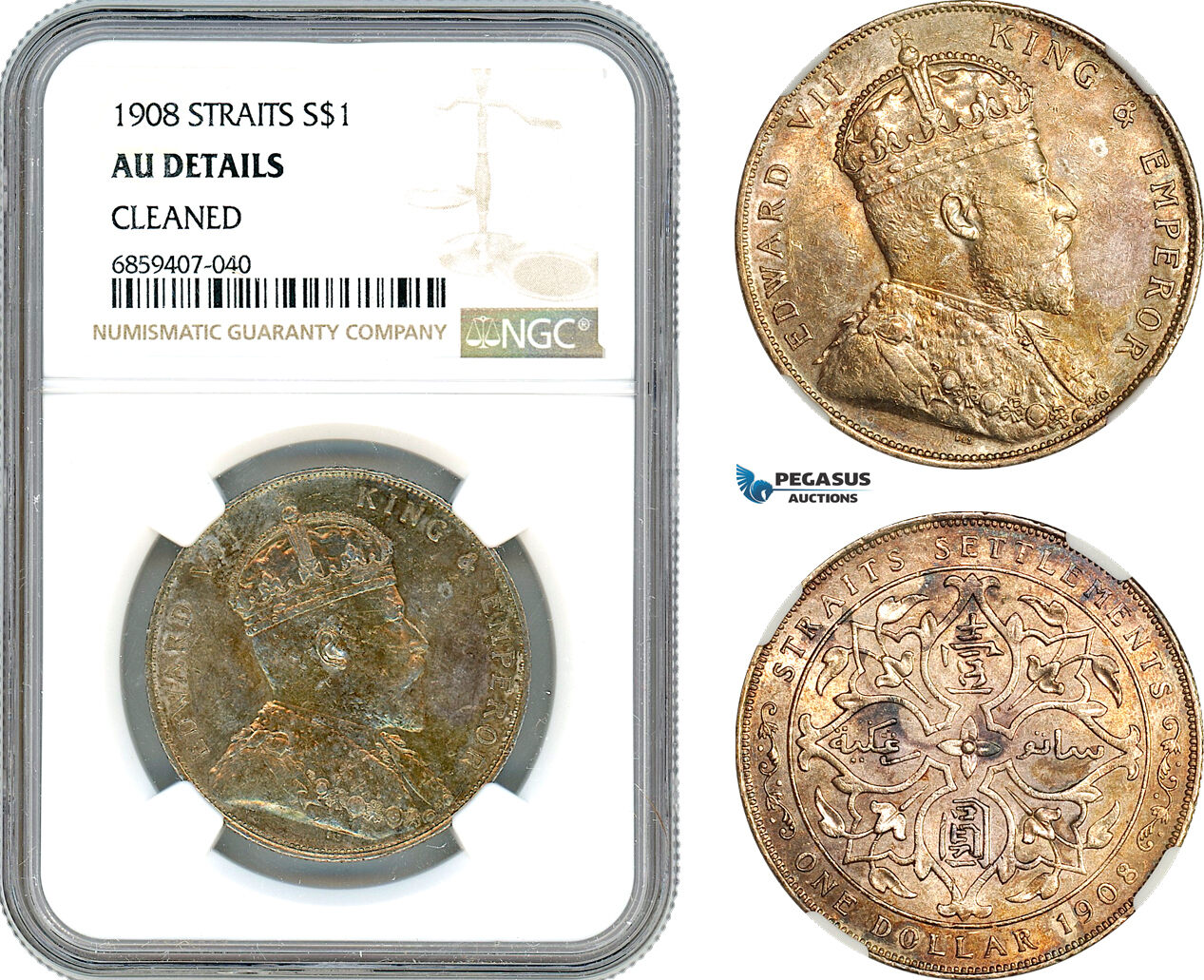 Straits Settlements 1 Dollar 1908 NGC AU Details | MA-Shops