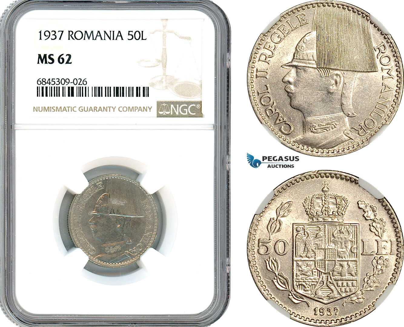 Romania 50 Lei 1937 NGC MS62 | MA-Shops