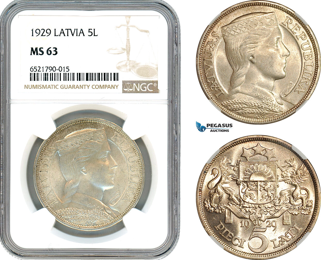 Latvia 5 Lati 1929 NGC MS63 | MA-Shops