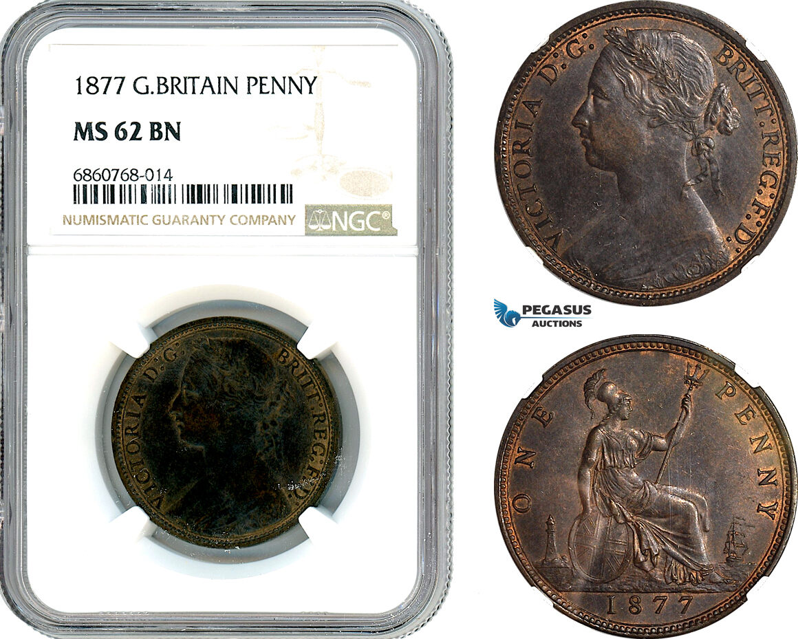 Great Britain 1 Penny 1877 NGC MS62BN | MA-Shops