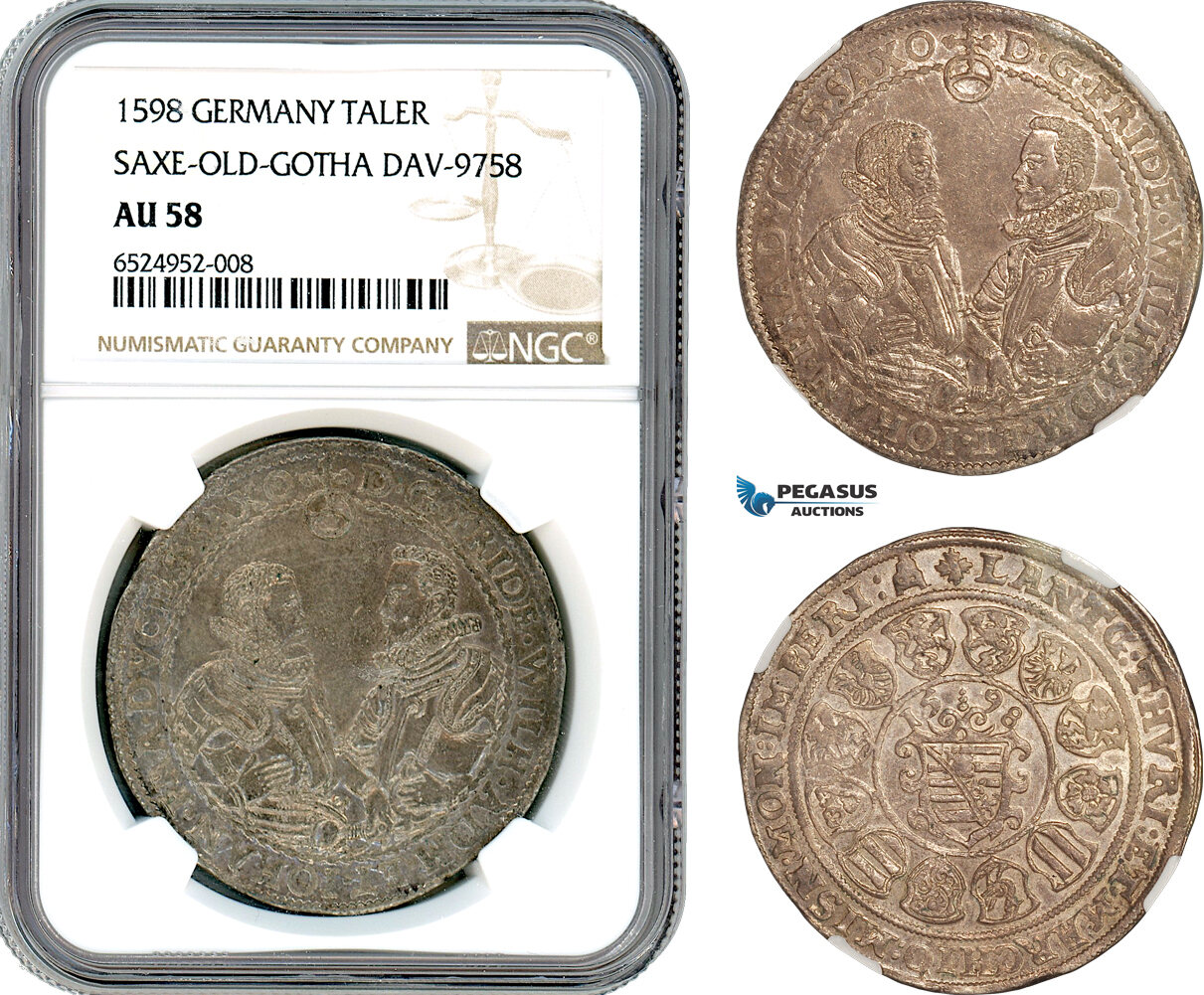 Germany, Saxe-Old-Gotha Taler 1598 NGC AU58, Top Pop | MA-Shops